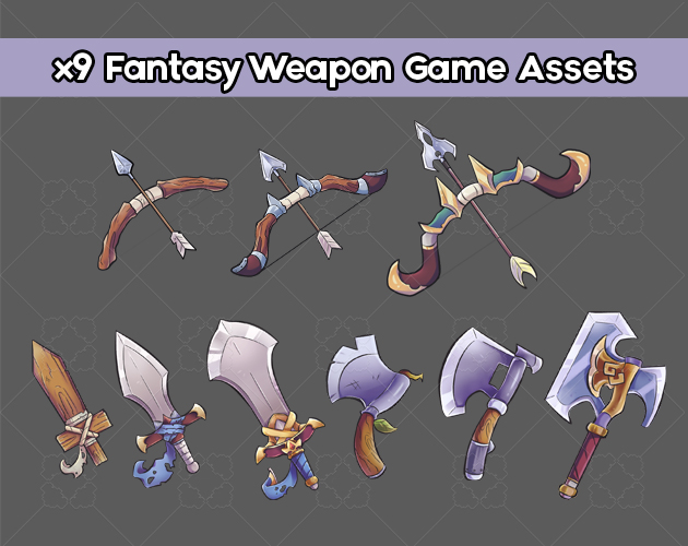 Fantasy Weapon Game Asset (Bow, Sword, Axe) by SeventhSolution