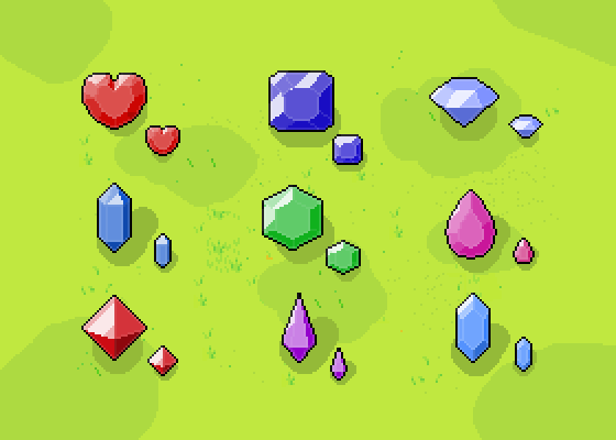 Shiny Gems Pack - Animated Pixel Art by Frakassets