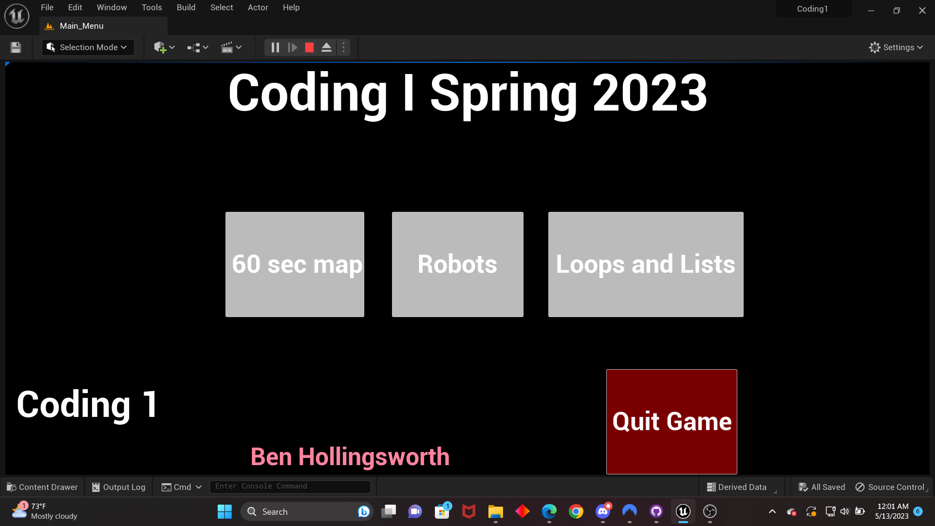 Coding I Spring 2023 by Benjamin Hollingsworth