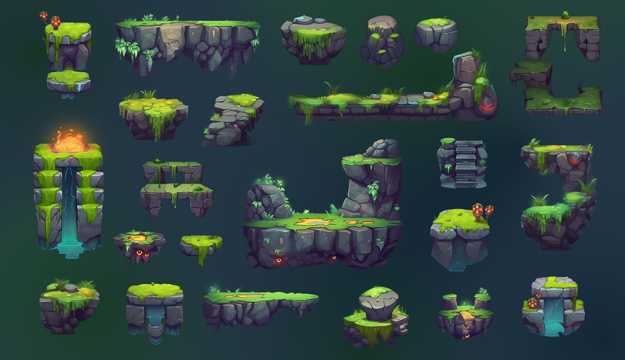Aztec stylized forest stone platformer tileset by babkagd