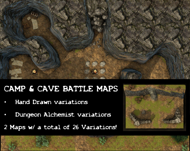 Battle Maps: Camp and Cave for PF2E & other TTRPGs by BasiliskOnline