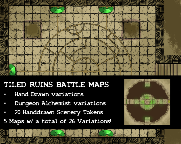 Battle Maps: Tiled Ruins for PF2E & other TTRPGs by BasiliskOnline
