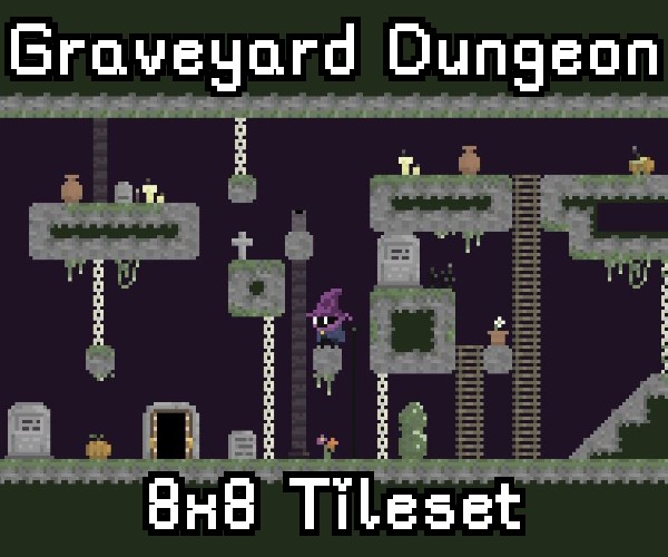Graveyard Dungeon 8x8 Platform Tileset Game assets by GIANMANSUPER