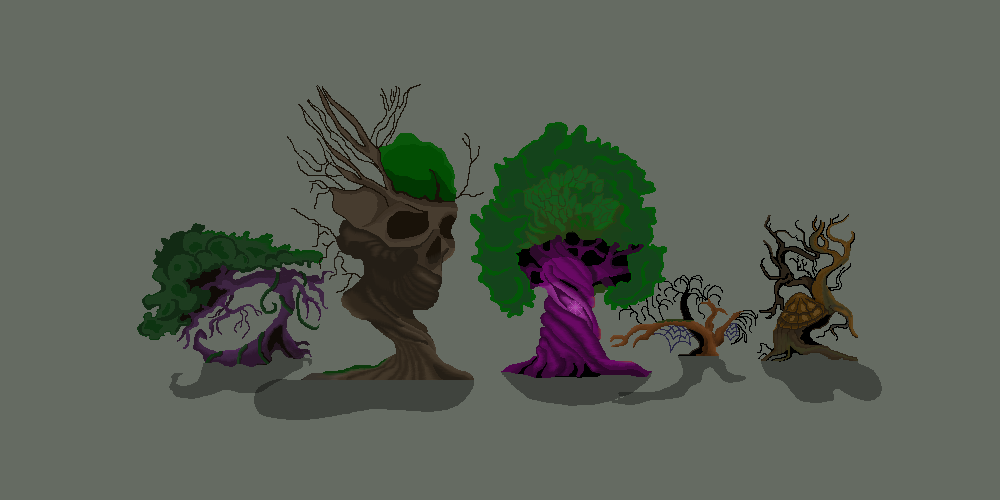 Pixel Art dark fantasy trees 5 pack by Soharin
