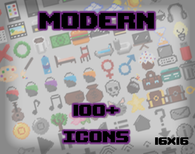 Pixel Art Modern Game Icons 16x16 (100+ icons) by Pixcuit