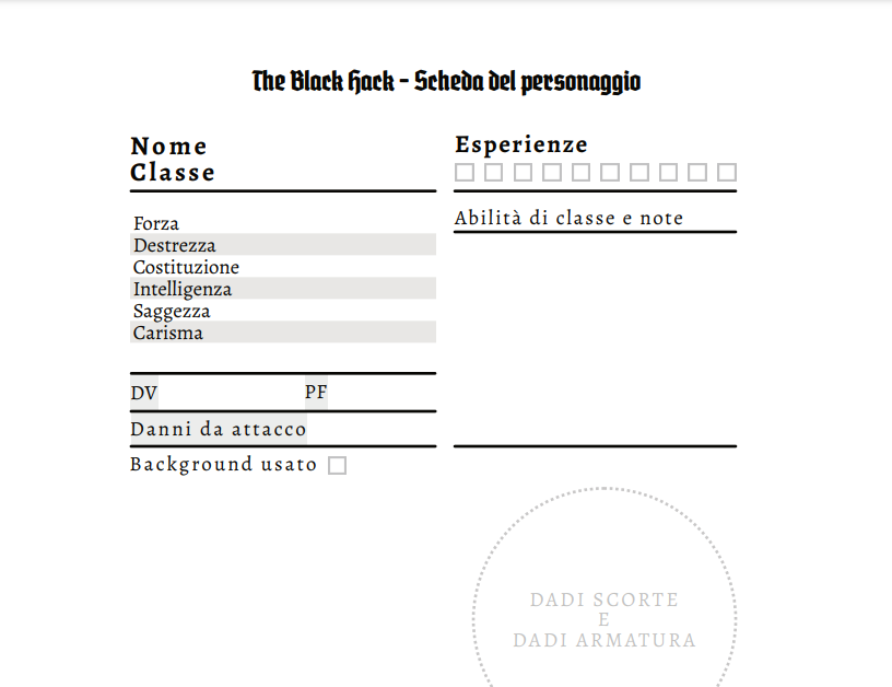 The Black Hack scheda PG ITA editabile by GMDarius