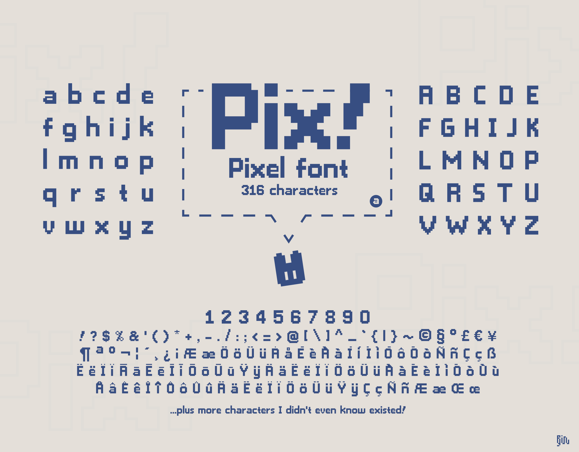 Pix! Pixel art font - 316 common + special characters by Rinyuu