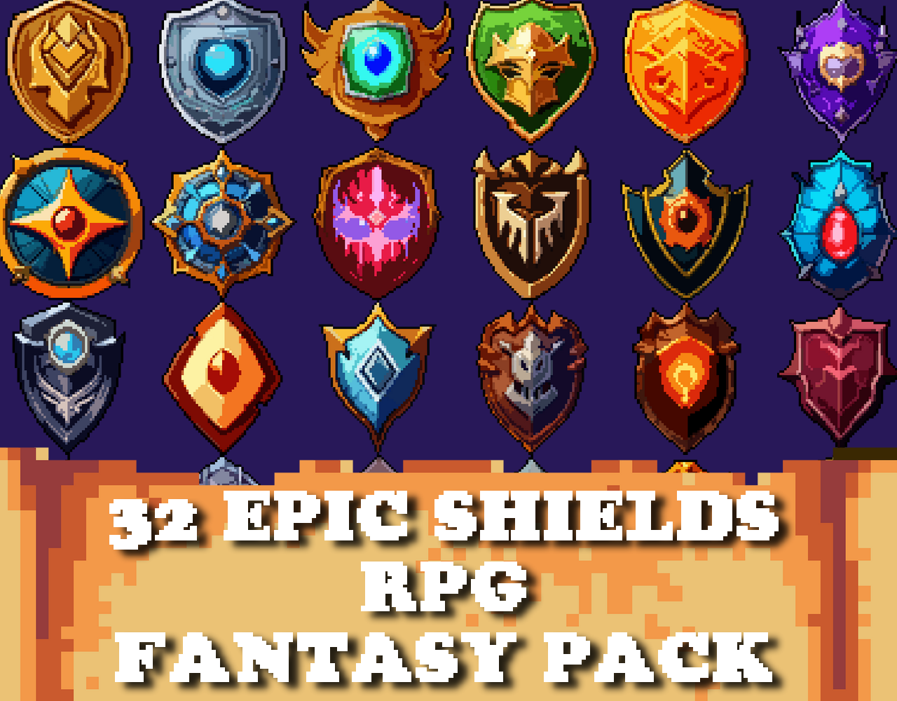 Fantasy Shields Assets - Pixelart / Pixel Art sprite shield Pack for ...