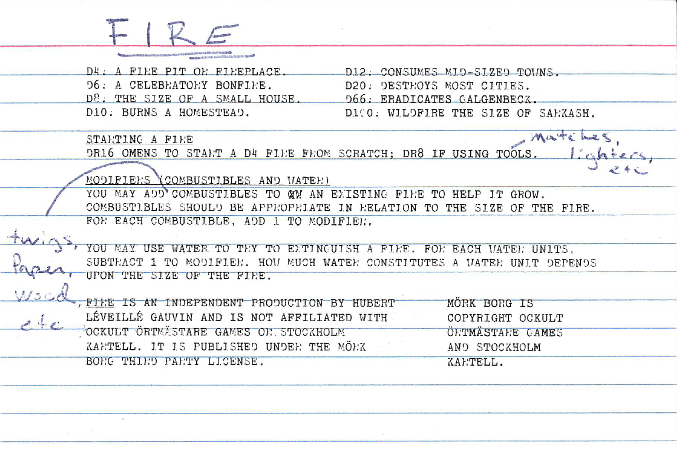 FIRE - A 4x6 Index Card Supplement for Mörk Borg by hleveillegauvin