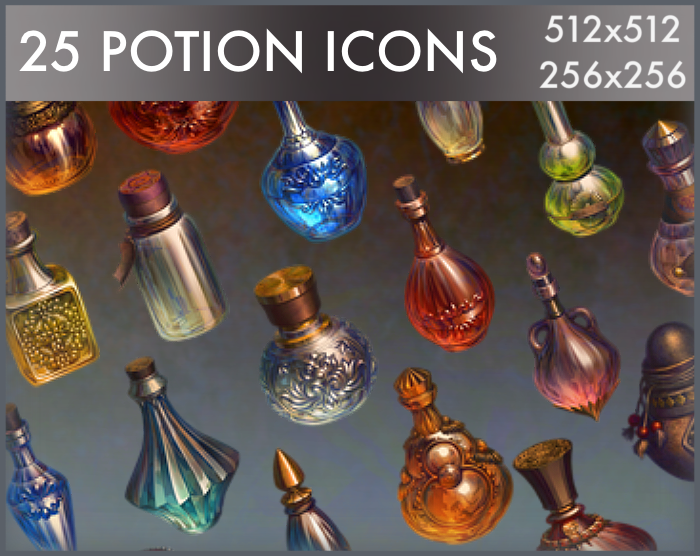 RPG/Medieval/Fantasy Potion Icon Pack by anaac art