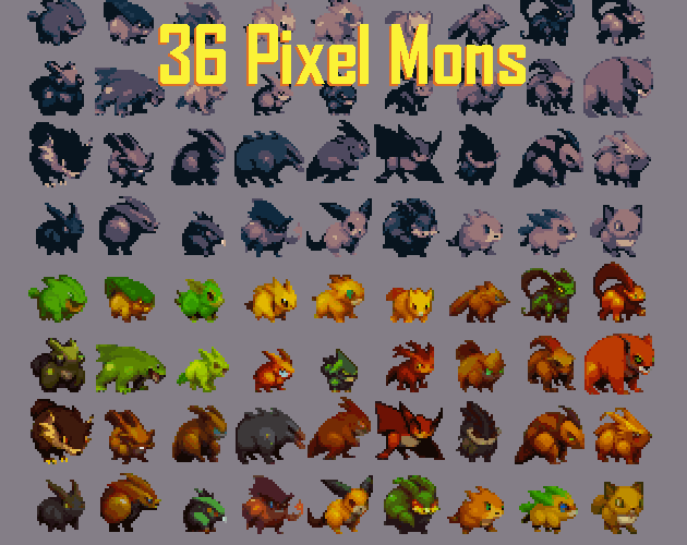 Pixel Mons - 36 monsters (Size 32x32) by Akoro