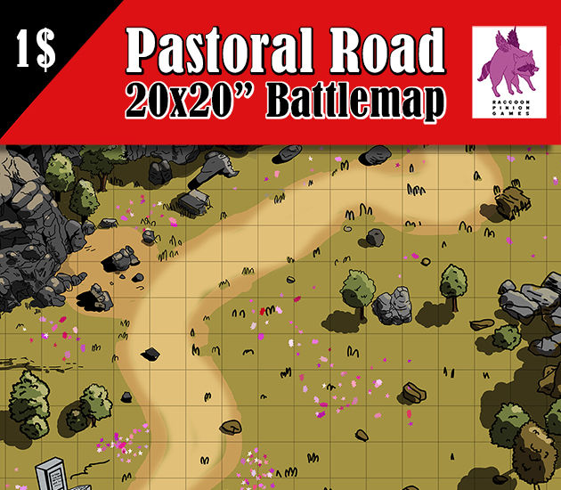 Valley Road 20x20" TTRPG Battlemap 1"grid by Michael J Patrick