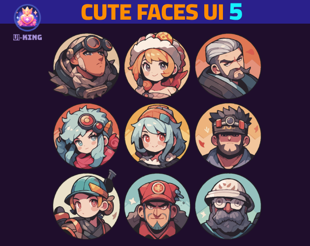 Cute Vector Character Faces UI 5 by UI-KING
