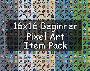 16x16 Beginner Pixel Art Item Pack by benjaminkford