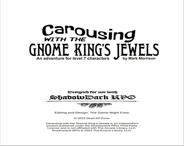 Carousing with the Gnome Kings Jewels by Dead Elf Press for Shadowdark ...