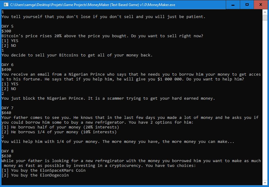 Money Maker (Text Based Game) by Samuel Gauthier