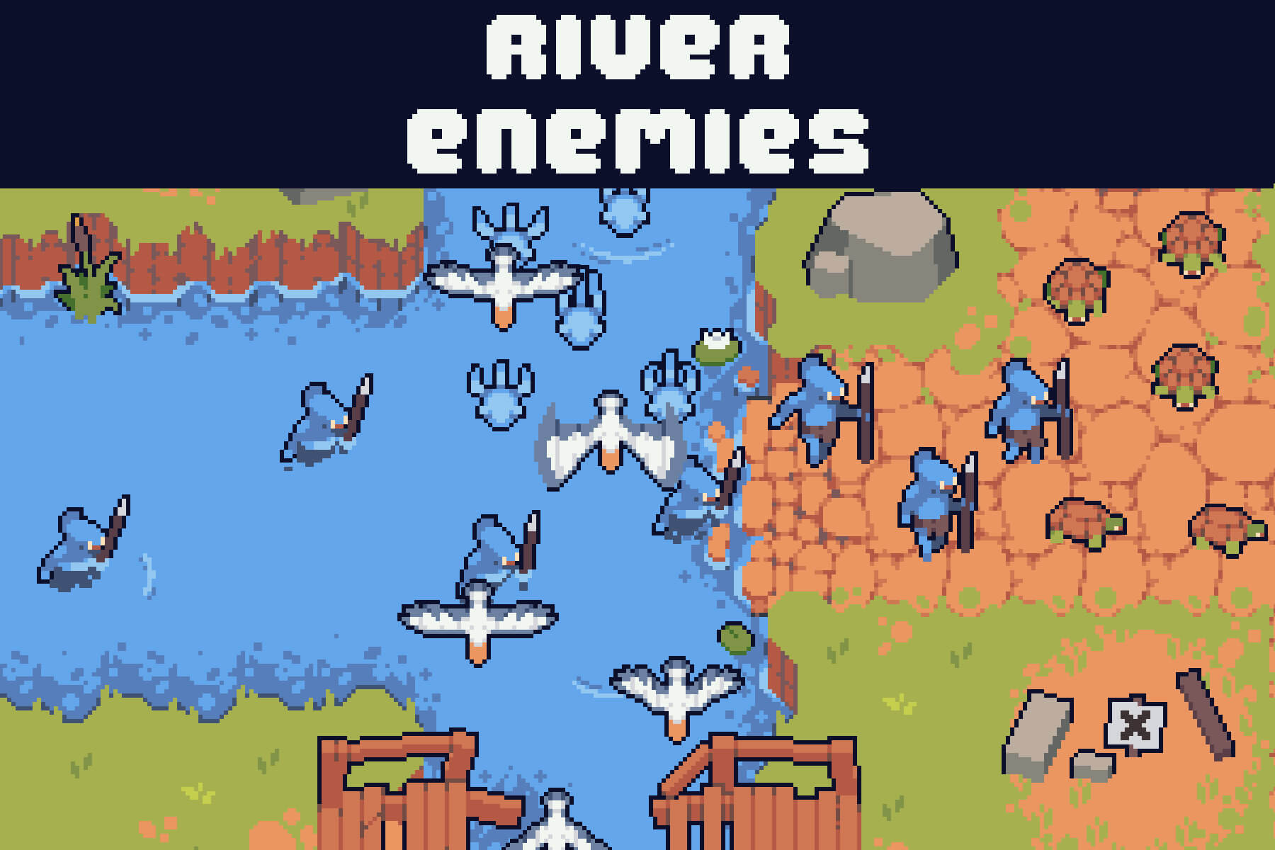 River Enemies Pixel Asset Pack for TD by Free Game Assets (GUI, Sprite, Tilesets)