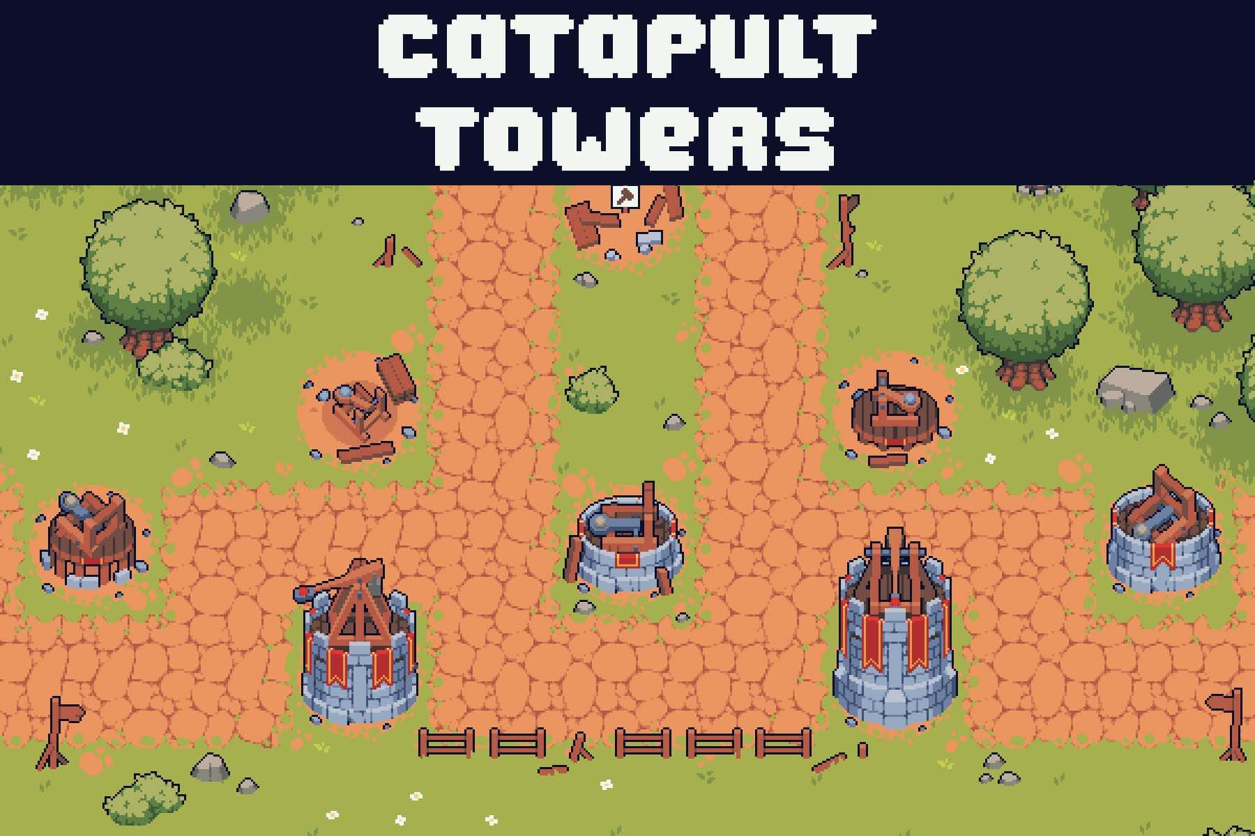 Catapult Towers Pixel Asset Pack for TD by Free Game Assets (GUI ...