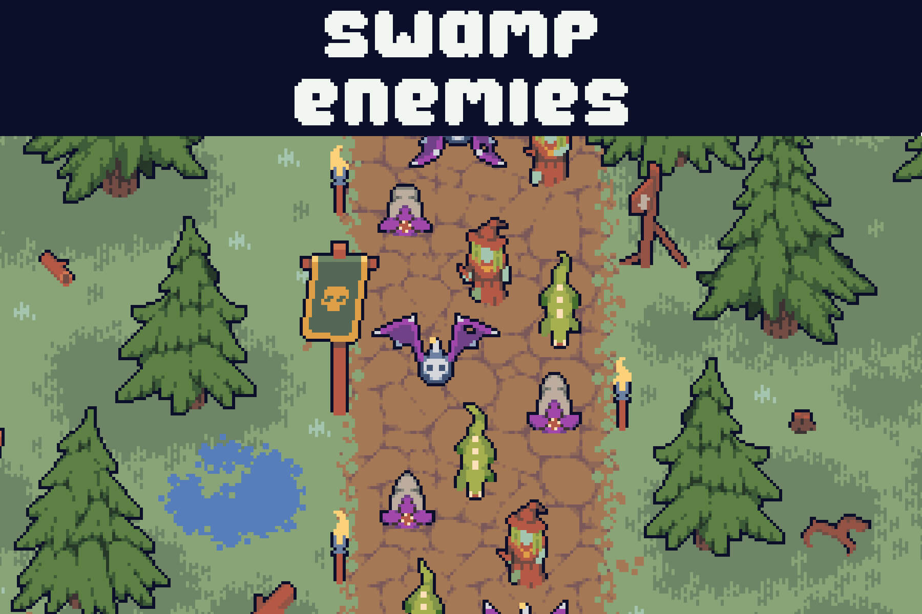 Swamp Enemies Pixel Art for TD by Free Game Assets (GUI, Sprite, Tilesets)
