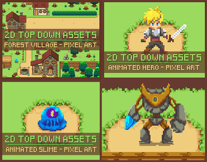 2D Top Down Game Asset Pack(Forest Village+Hero+Monsters) by Minim4listPH