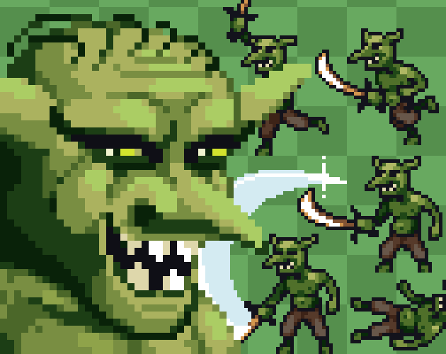 Pixel Art Goblin Character - 2D Sidescroller Enemy by GandalfHardcore