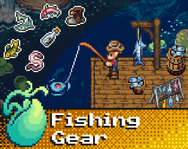 Pixel Art Icon Sprites & Object Set - Fishing Gear by Seliel the Shaper