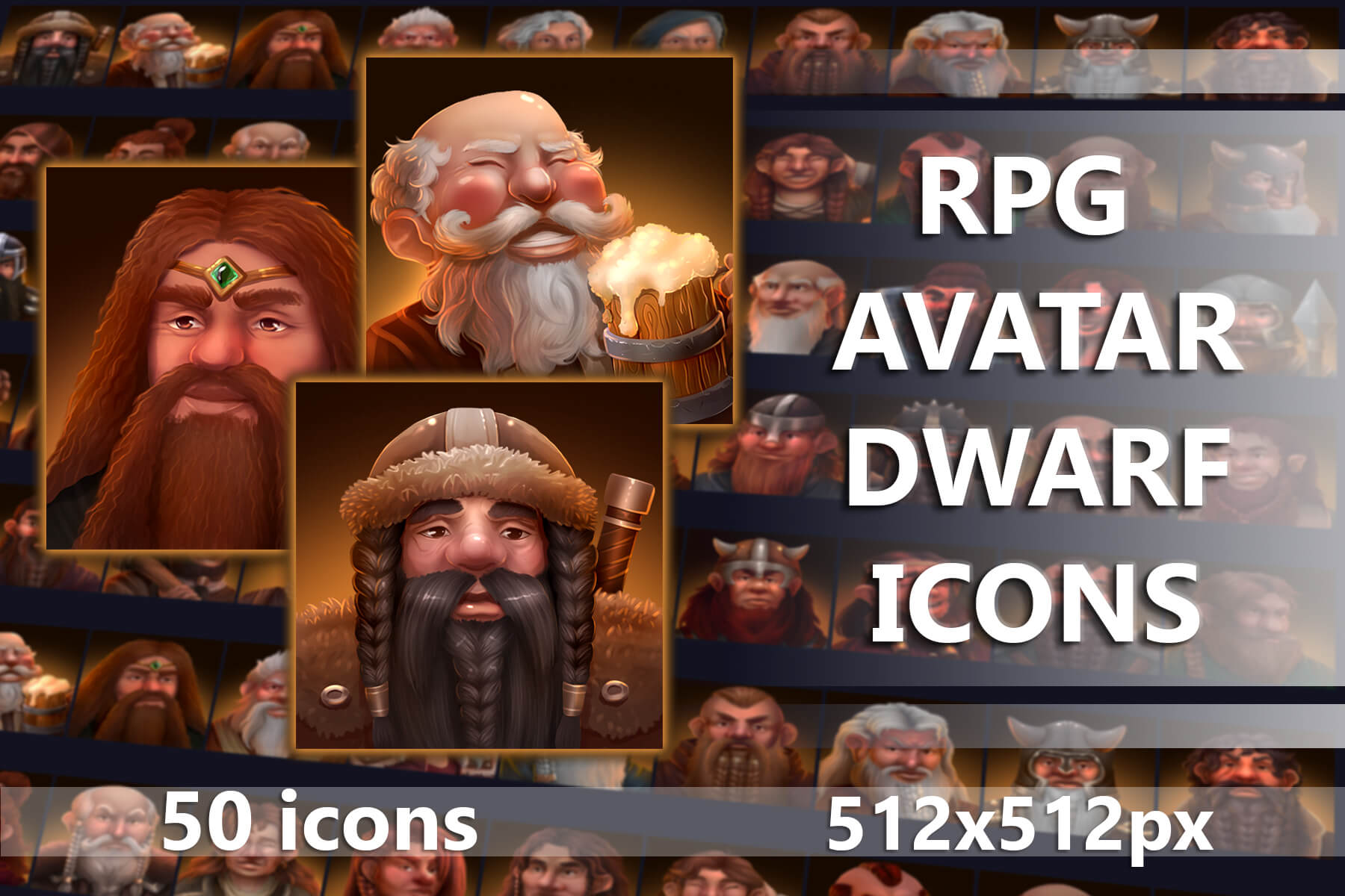 Dwarf RPG Character Portraits Icon Pack by Free Game Assets (GUI ...