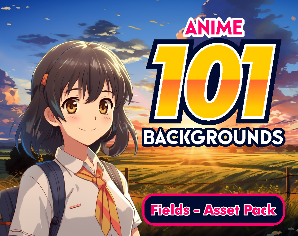 [FREE] 101 Anime Backgrounds - Fields - Asset Pack by PIXELJAD