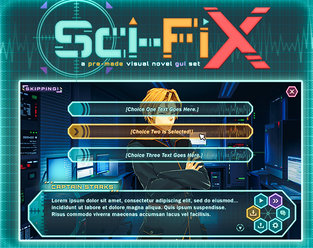 Sci-FiX: a pre-made visual novel GUI Set by Akira Assets
