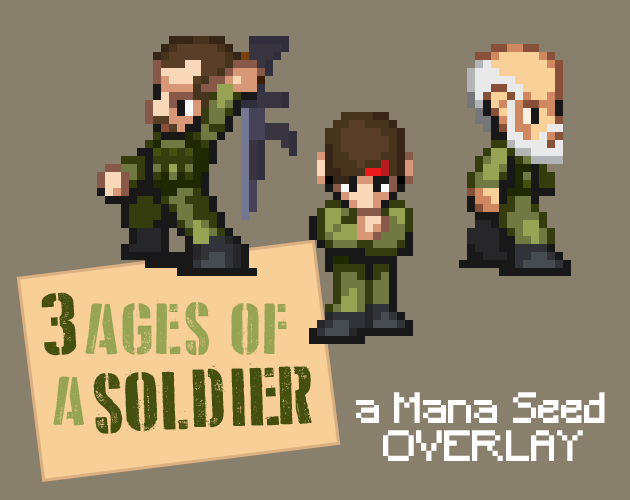 3 Ages of a Soldier Character Sprite Sheet by intellikat