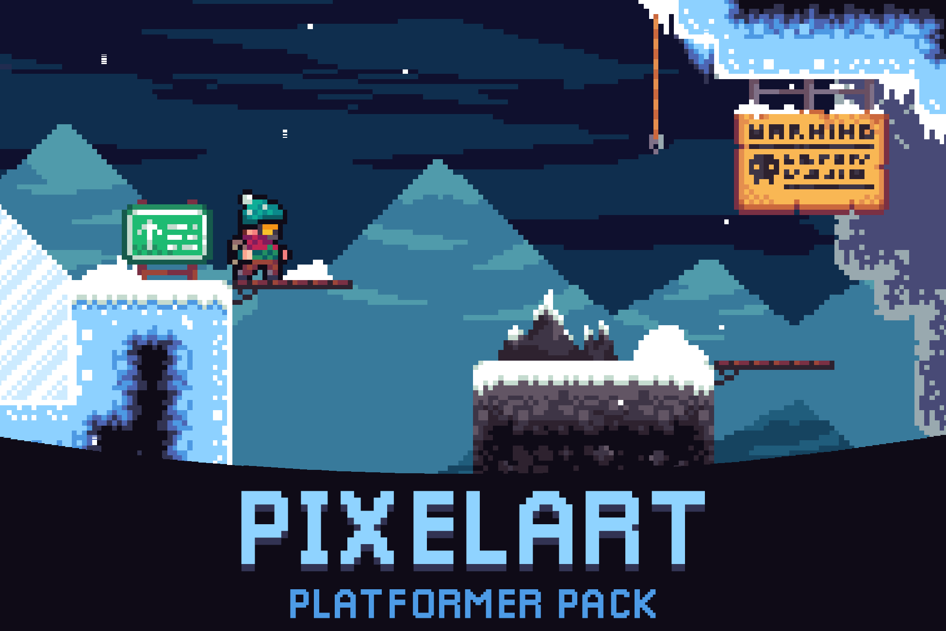 Platformer Tileset - Pixelart Snow Mountain by BigManJD