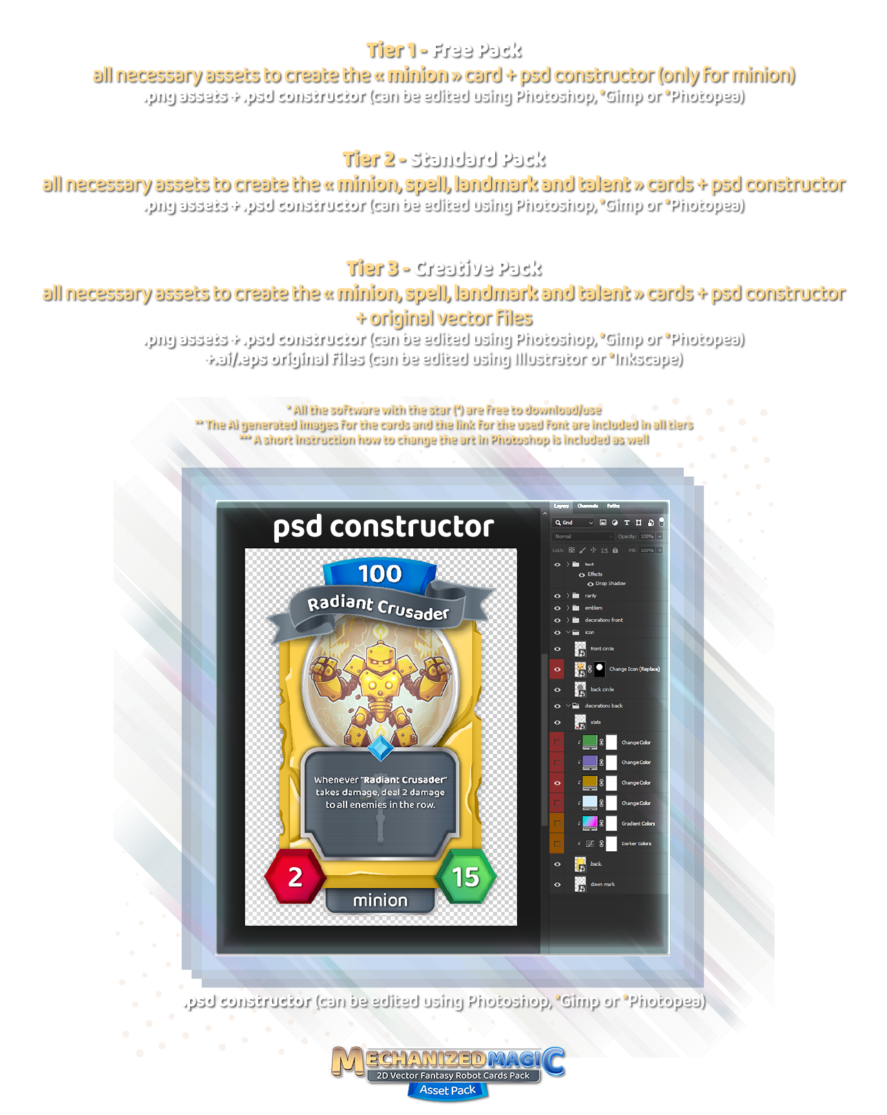 Mechanized Magic: 2D Vector Fantasy Robot Cards Pack by Dumivid