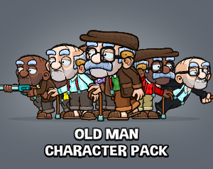 Old man character pack by Robert Brooks - gamedeveloperstudio.com