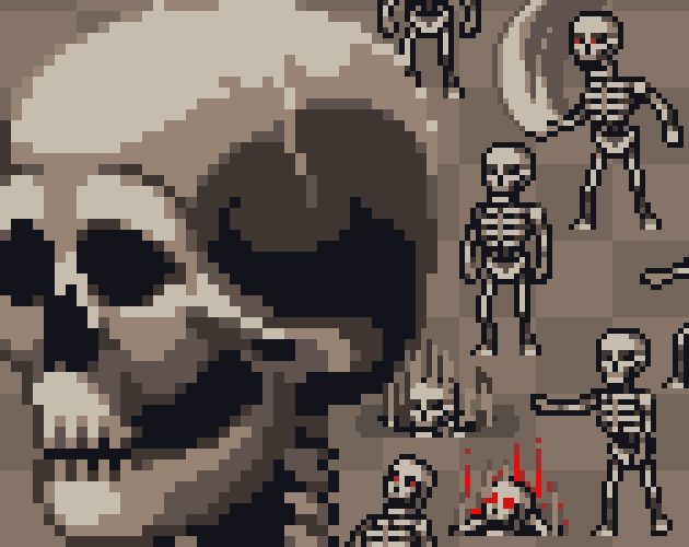Pixel Art Skeleton Character - 2D Sidescroller by GandalfHardcore