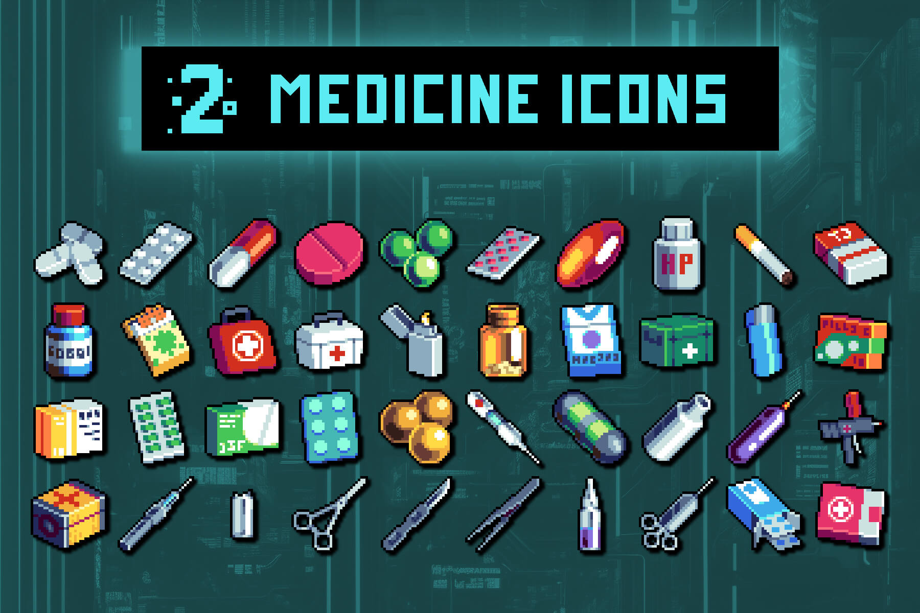 Medicine Pixel Art 32×32 Icons by Free Game Assets (GUI, Sprite, Tilesets)