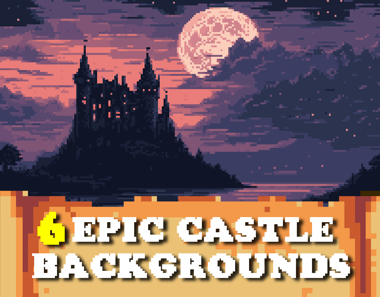 6 beautiful castle backgrounds - Pixelart / Pixel Art sprite landscape ...