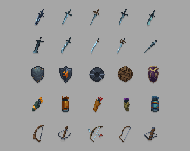 Soulslike Pixel Art Icons - Weapons, Shields, Bows, Crossbows, Arrows & Bolts by SpellSoft Pixel