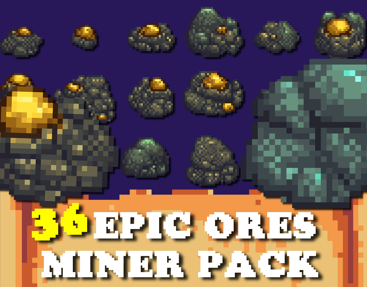36 Ores Pack (Gold and Diamond) Top-down Assets - Pixelart / Pixel Art ...