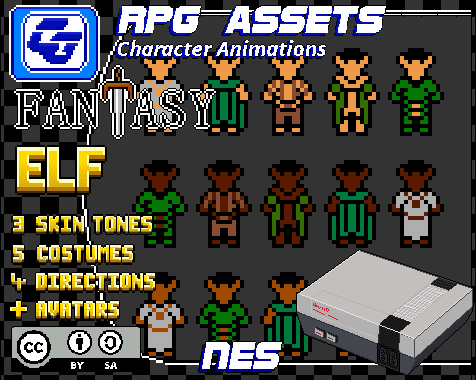 RPG Asset Character 'ELF' Male NES by chasersgaming