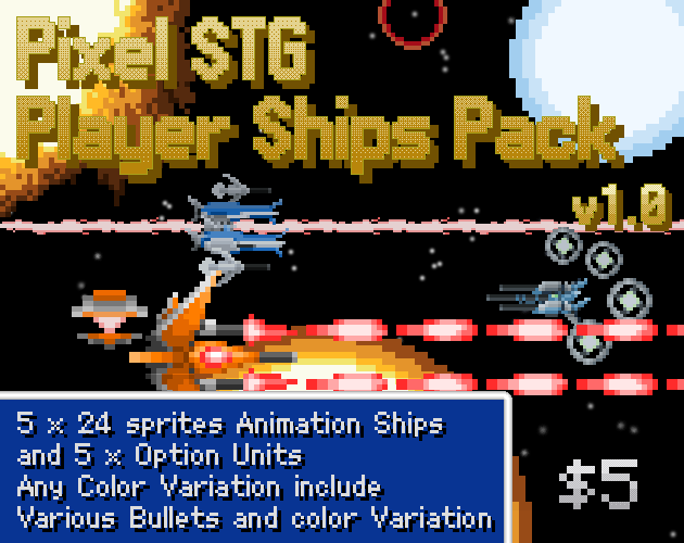 Pixel STG Player Ships Pack by doranarasi