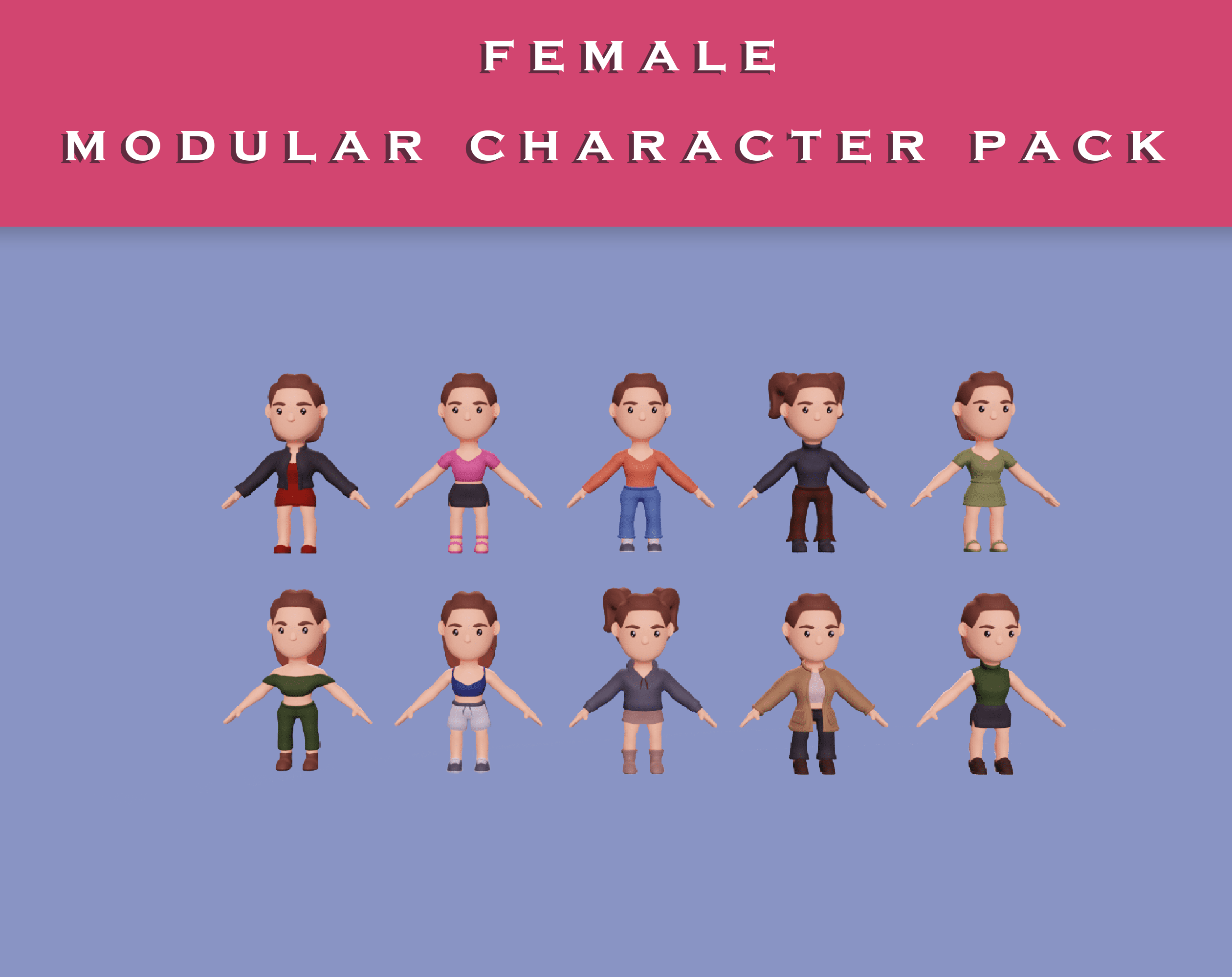 Low Poly Modular Character Assets - Female Pack by Lunaria Assets