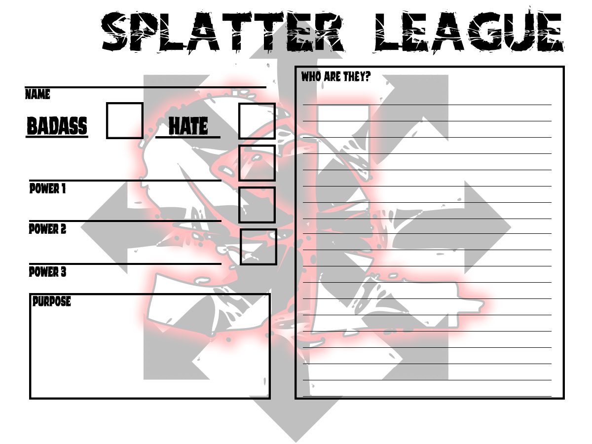 Splatter League Character Sheets by Madness Heart Games