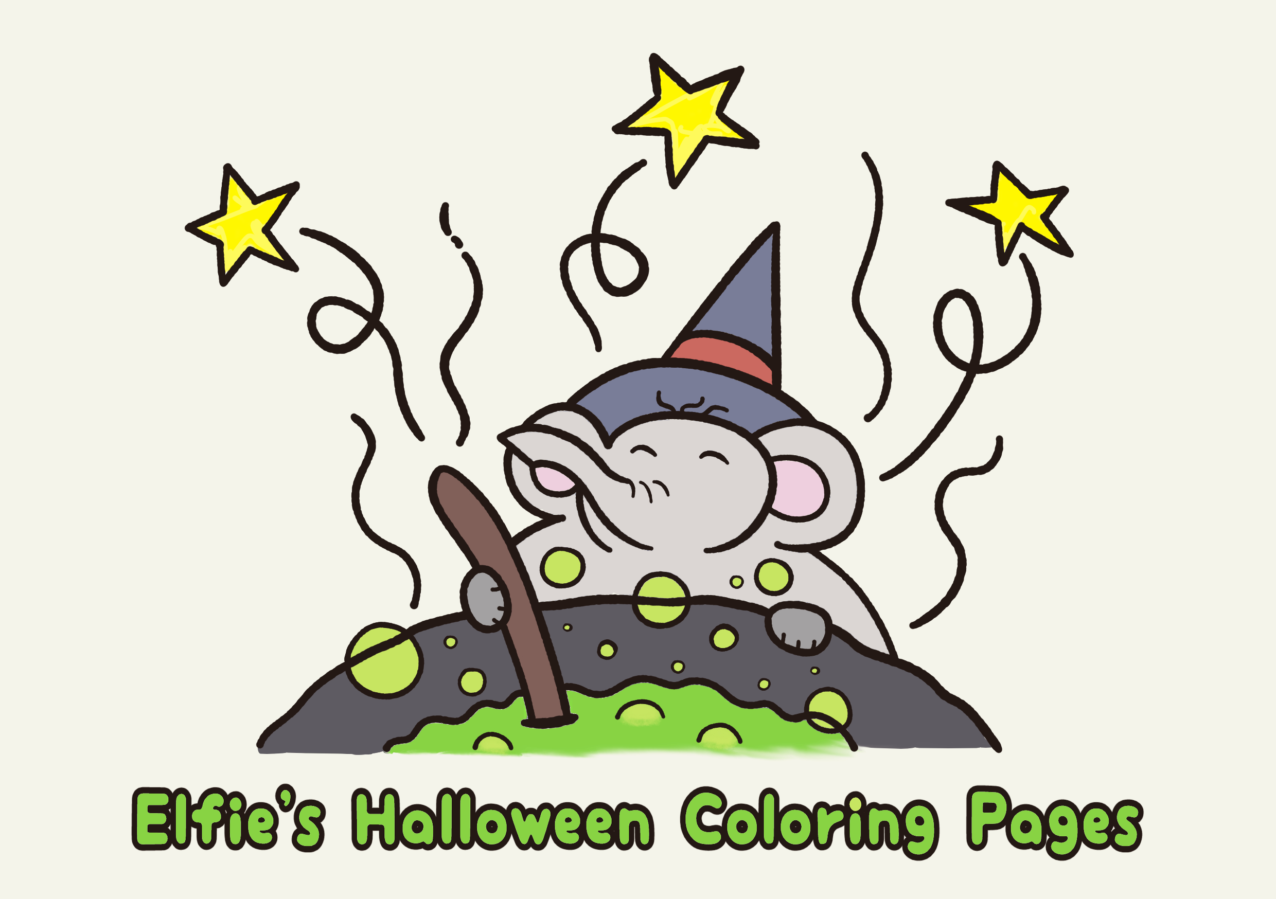 Elfie's Halloween Coloring Pages by Pressed Elephant, Sol's Atelier