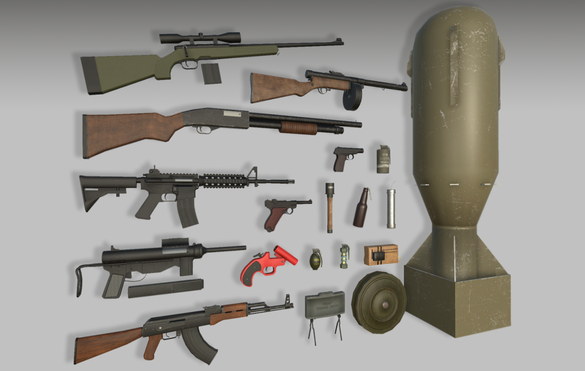 Free CC0 Guns & Explosives Pack by 3dmodelscc0