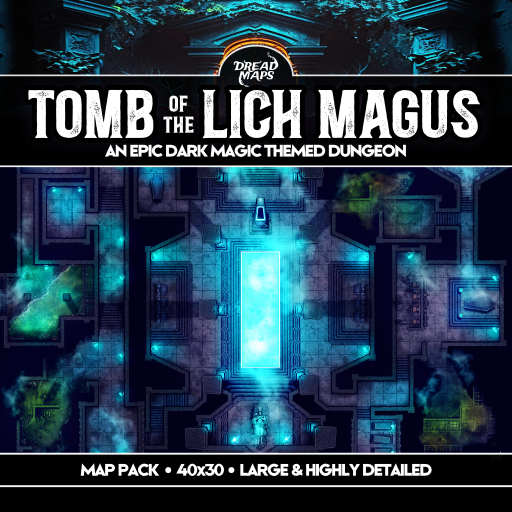 Tomb of the Lich Magus TTRPG Battlemap by Dread Maps