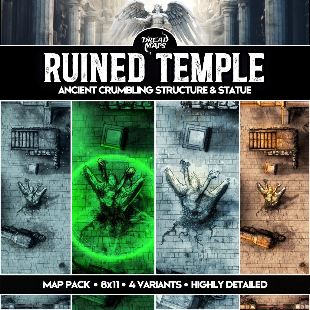 Ruined Temple TTRPG Battlemap by Dread Maps