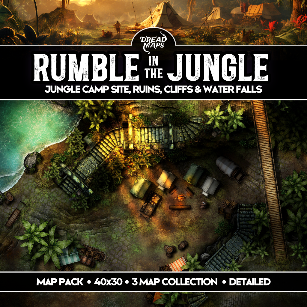 Rumble in the Jungle TTRPG Battlemaps by Dread Maps