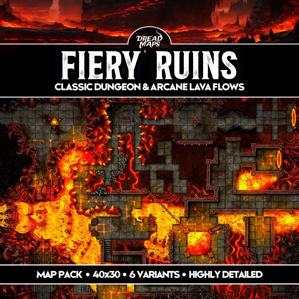 Fiery Ruins TTRPG Battlemap by Dread Maps