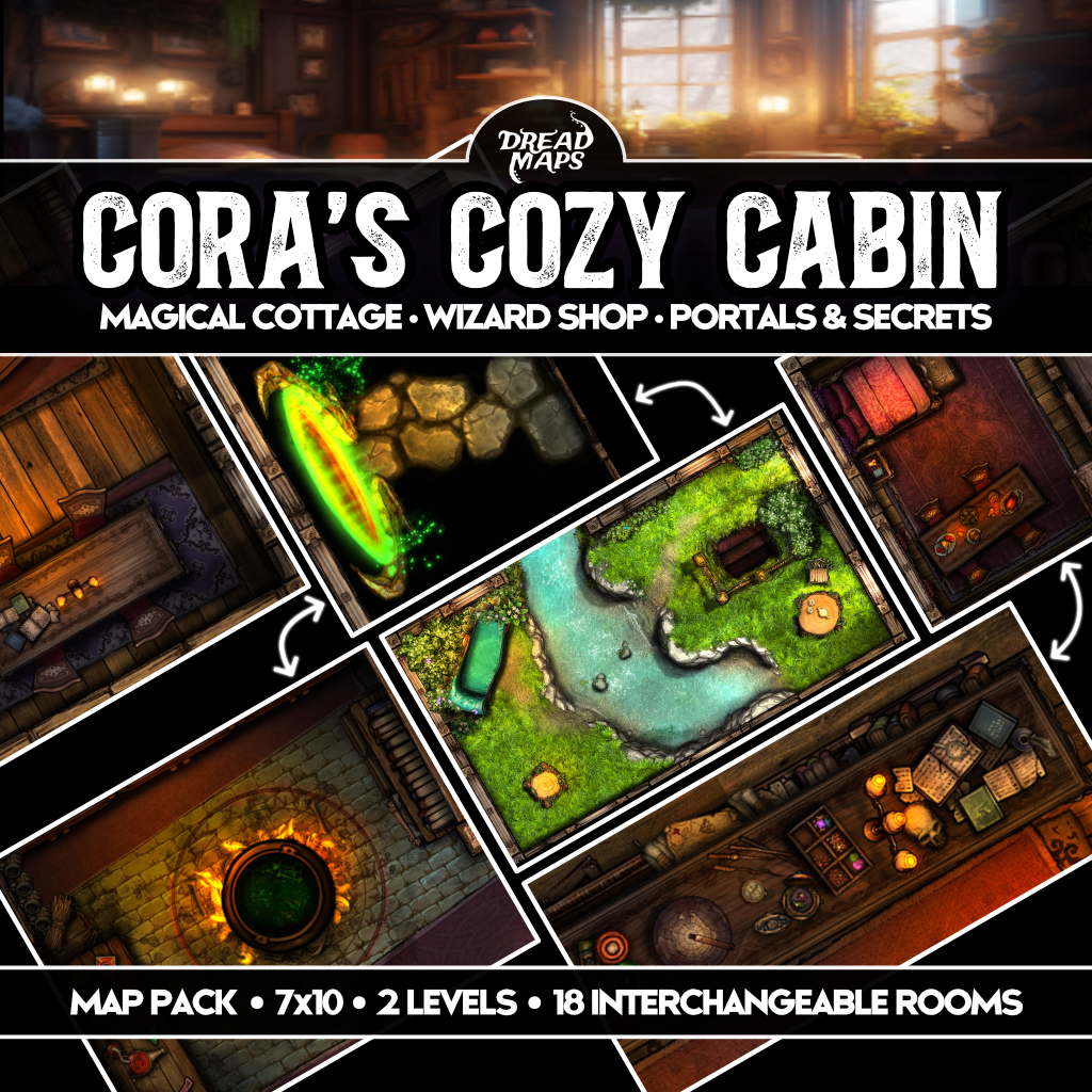 Coras Cozy Cabin TTRPG Battlemap by Dread Maps
