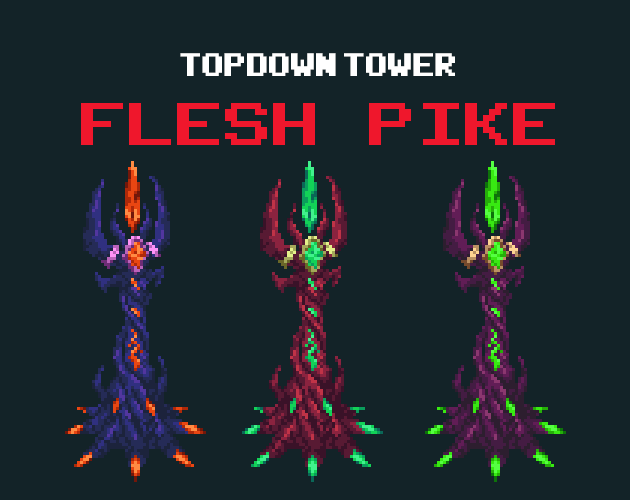 Flesh Pike Tower - Top Down Pixel Art Tower Assets by sanctumpixel